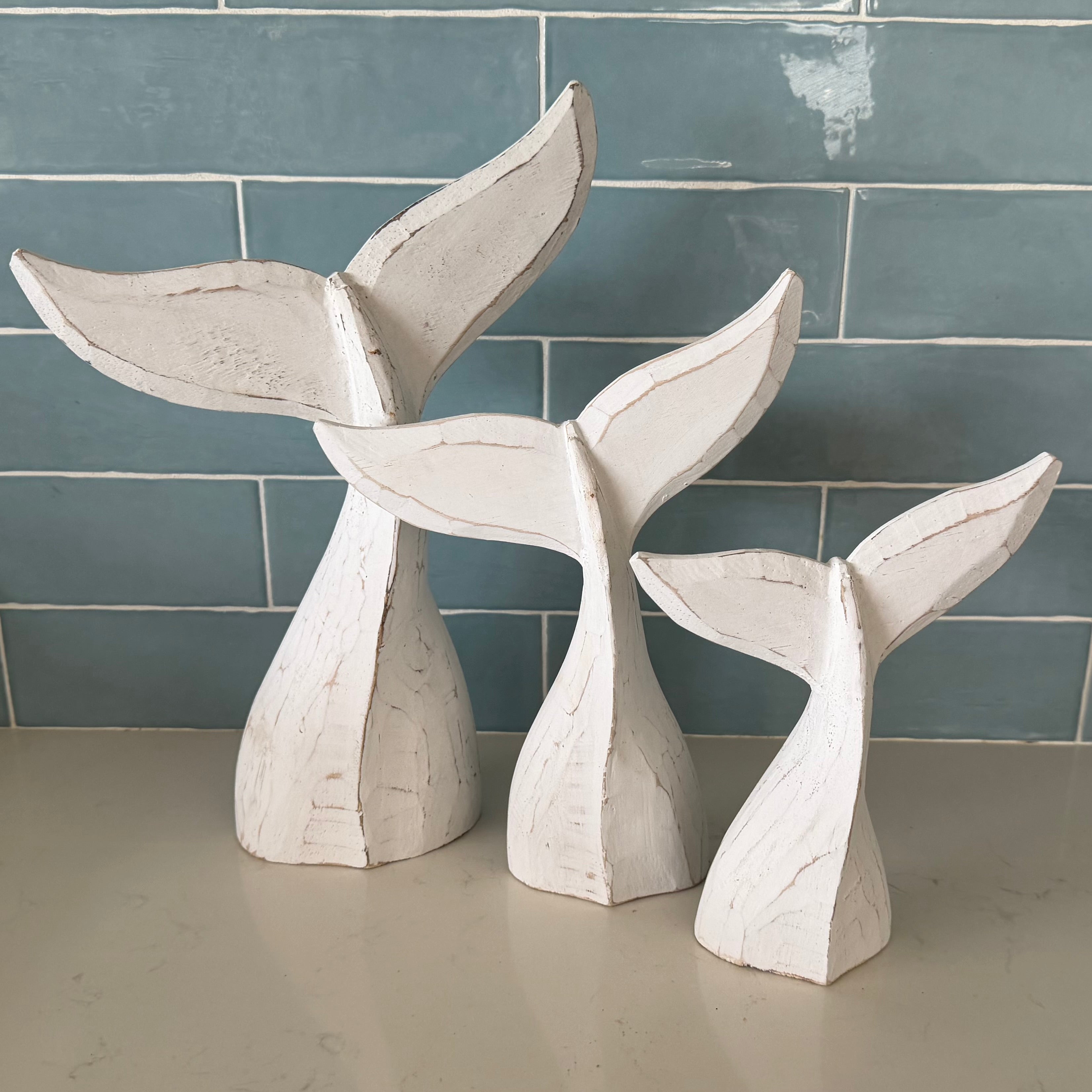 BoHo Wooden Whale Tails | Natural Whitewashed | MEDIUM | Set of 3 ...